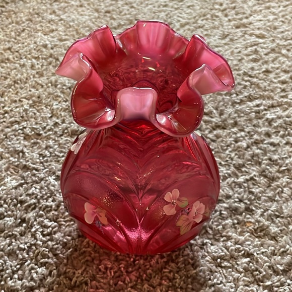 Fenton | Art | Fenton Art Glass Hand Painted Ruffled Cranberry ...
